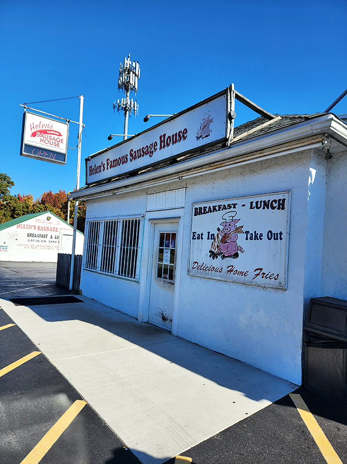 Helen's Sausage House doesn't need fancy decor when the breakfast inside has been making locals happy for generations. Sometimes a pink cartoon pig says it all.