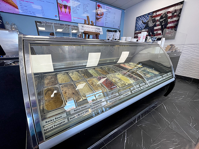 Behold the treasure chest of frozen delights! Each metal pan contains a different path to ice cream nirvana, just waiting to be explored.
