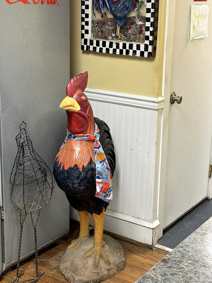 This isn't just decoration&mdash;it's the restaurant's spiritual mascot, silently judging anyone who orders a salad without adding chicken.