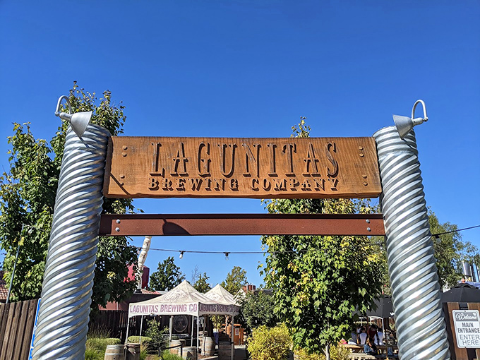 Lagunitas Brewing Company's entrance signals the beginning of hop heaven. That wooden sign has launched thousands of "just one more" craft beer adventures.