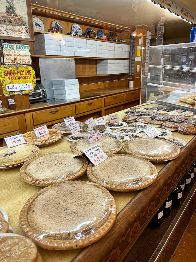 The pie counter is where dreams come true&mdash;each golden-crusted creation waiting to be boxed up and taken home, if they make it that far. 