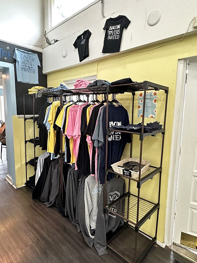 The merchandise corner proves that bacon isn't just a breakfast&mdash;it's a lifestyle worth wearing on your chest with pride. 