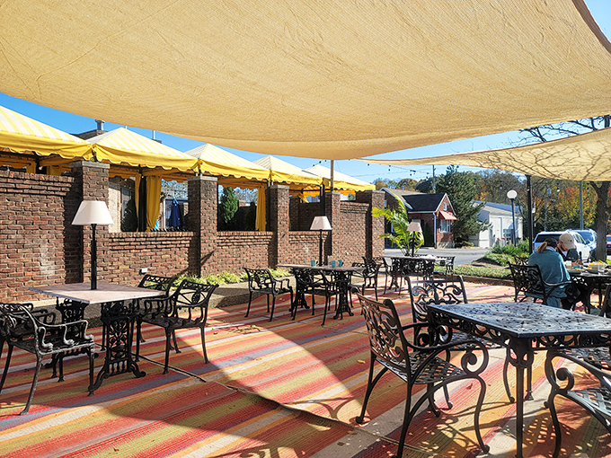 Al fresco dining under canvas sails&mdash;where Louisville sunshine meets culinary excellence. The perfect spot for a long lunch that turns into early dinner.