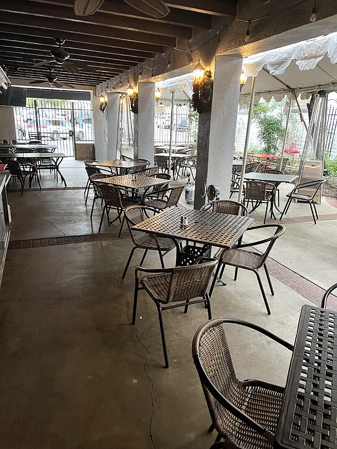Al fresco dining with California charm. This patio offers the perfect setting for those "I can't believe it's February" winter days.