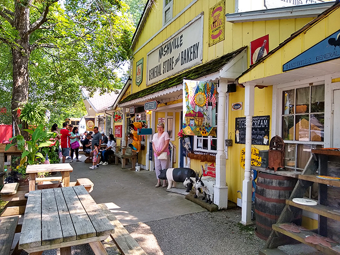 The outdoor patio—where strangers become neighbors and everyone's welcome to enjoy the Nashville sunshine with a side of people-watching.