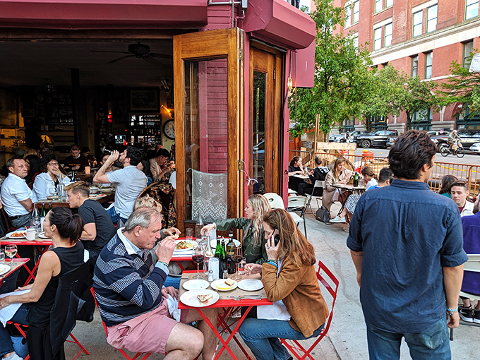 Al fresco dining, New York style. Nothing beats twirling pasta while watching the Greenwich Village parade of characters pass by.