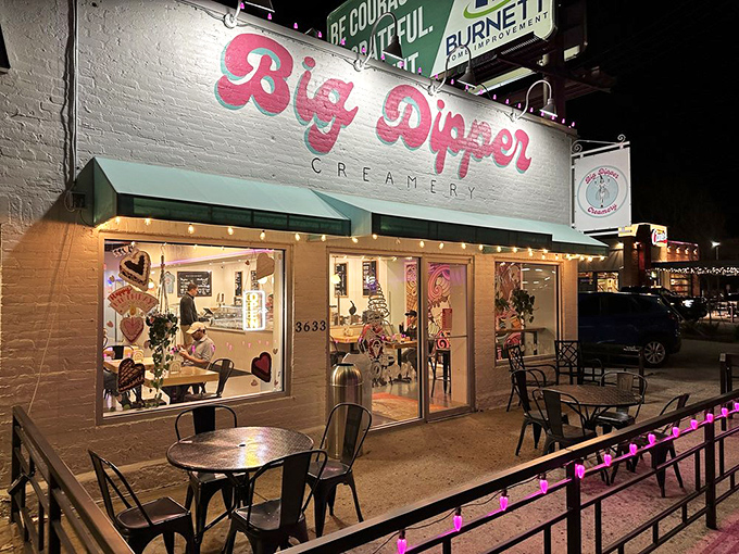 Night transforms Big Dipper into a glowing ice cream sanctuary. Those pink lights aren't just pretty&mdash;they're sending coded messages to your sweet tooth.