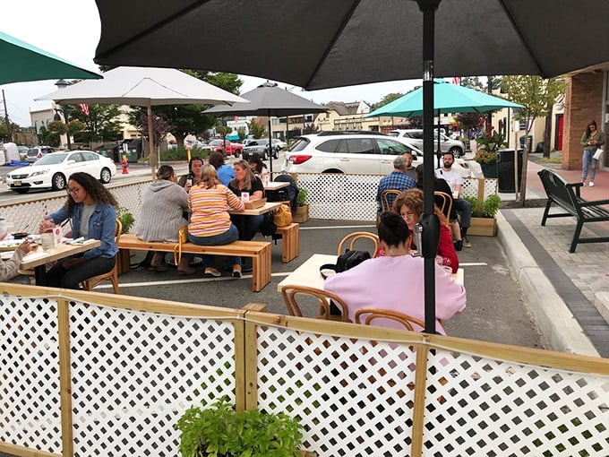 Al fresco dining, Jersey style. The outdoor seating area offers a charming spot to twirl pasta while people-watching on a pleasant day.