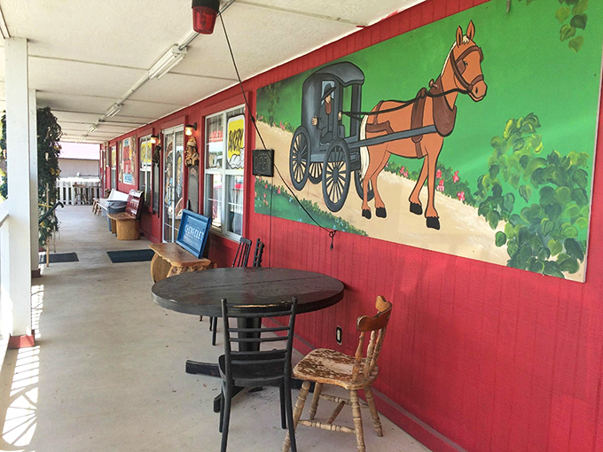 The porch with its hand-painted Amish buggy mural offers a moment of quiet contemplation &ndash; or the perfect spot to plan your second breakfast.