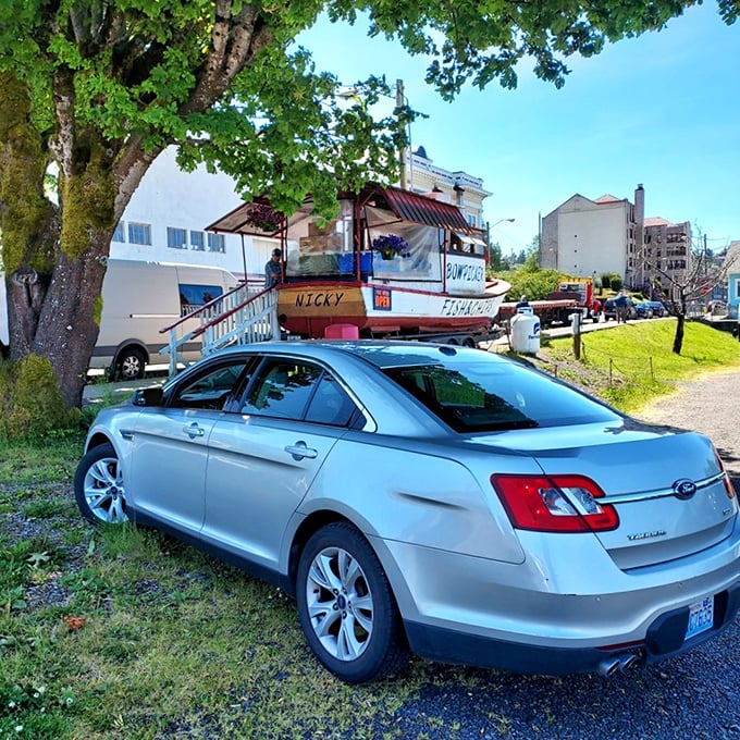 The Bowpicker in its natural habitat&mdash;parked on land but still commanding the respect of a vessel that knows its worth.