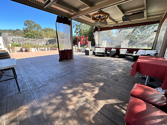 The outdoor patio offers a breath of fresh air and California sunshine, where the only thing competing with your meal is the spectacular Central Coast scenery.