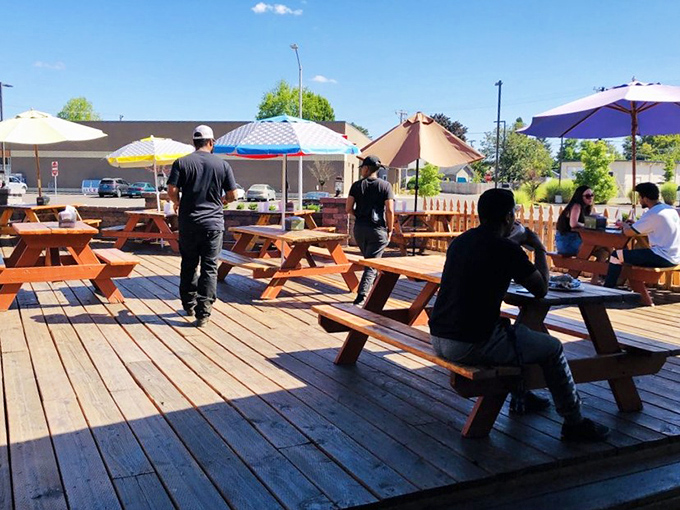 The wooden deck seating area offers the perfect stage for the main event&mdash;watching your friends' faces light up at first bite. 