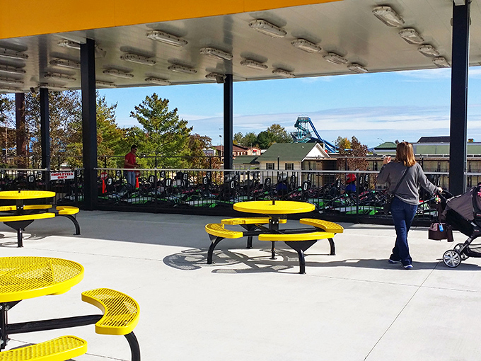 The spectator area offers a perfect vantage point for watching the action unfold. Sometimes watching your friends' questionable driving decisions is the real entertainment.