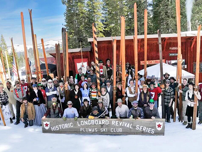 The Plumas Ski Club gathering &ndash; where vintage ski fashion meets modern enthusiasm in a celebration of snow-sliding heritage.