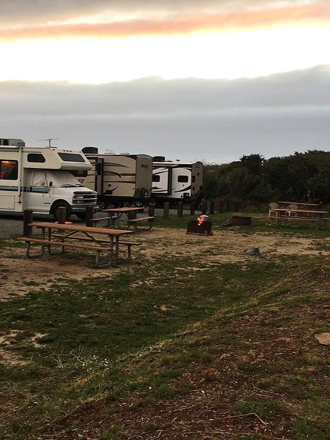Sunset chasers and wave watchers find their temporary home at South Jetty's camping areas&mdash;front-row seats to nature's nightly show. 
