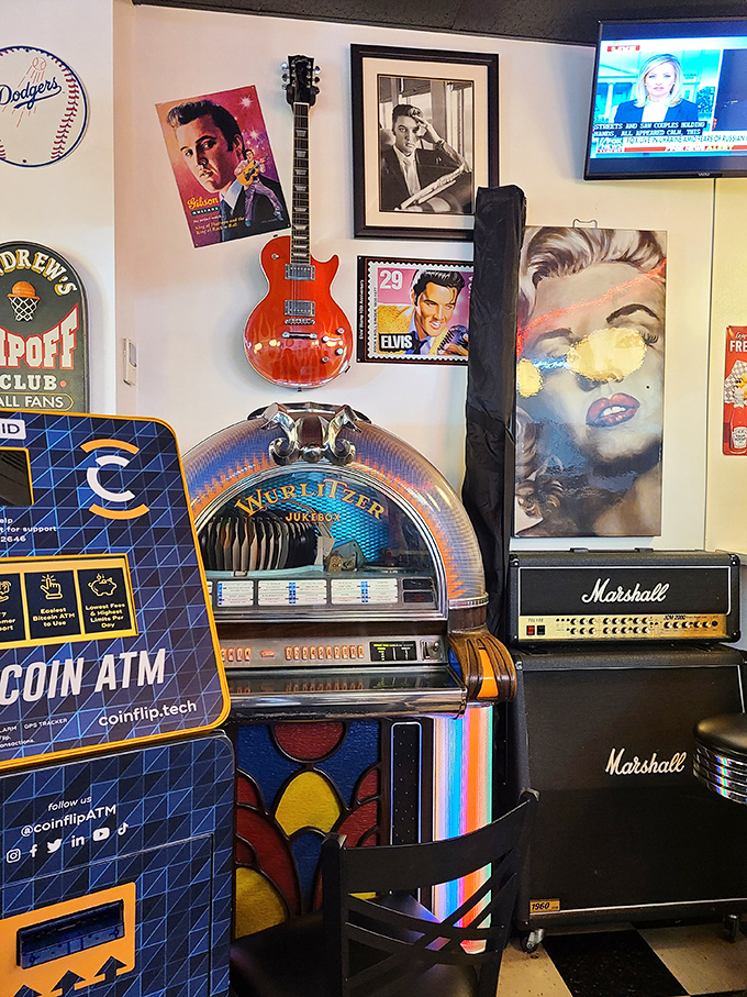 The vintage jukebox and music memorabilia create a backdrop that's equal parts nostalgia and cool&mdash;a feast for the eyes and the soul.