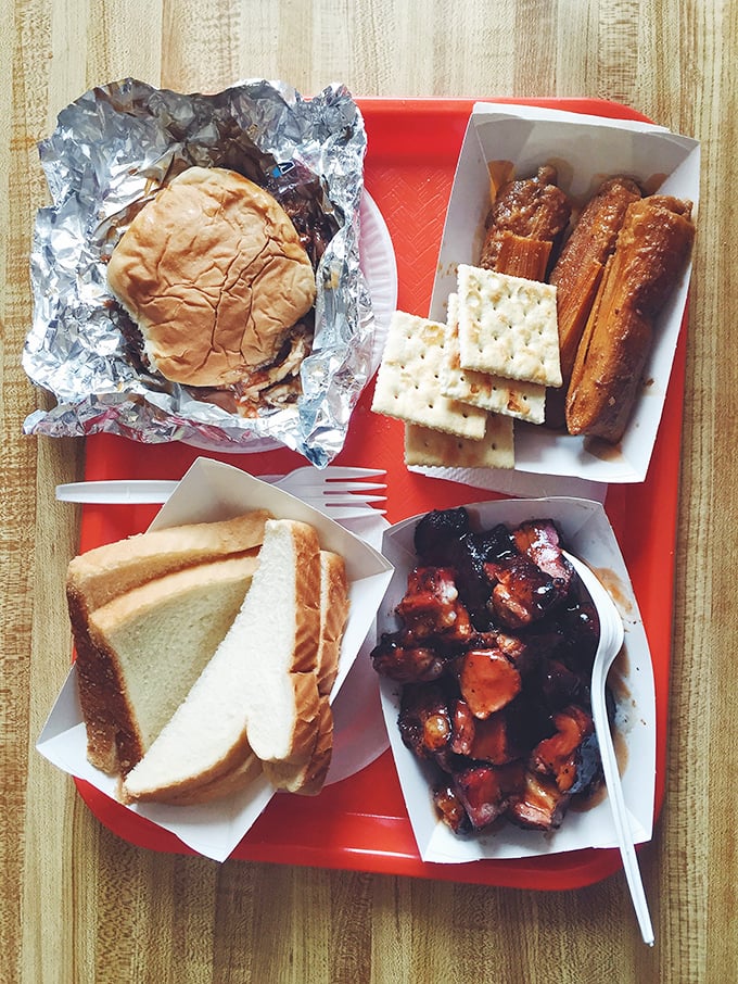 The Delta's greatest hits album on a single tray: tamales, barbecue, white bread, and crackers&mdash;a culinary quartet in perfect harmony.