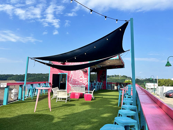Rooftop vibes with a view for days &ndash; this turf-covered oasis lets you soak up sunshine with your salsa.