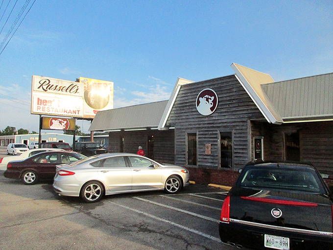 Russell's Beef House stands as a temple to carnivorous delights, where the parking lot's fullness serves as the most reliable Michelin guide in town. 