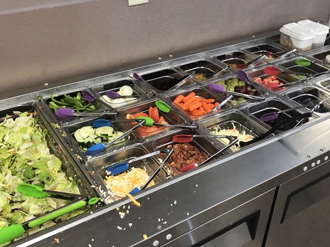 The salad bar&mdash;a colorful mosaic of fresh vegetables and homemade sides that proves heartland cooking isn't all about meat and potatoes.
