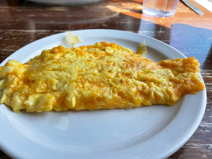 This omelet doesn't need fancy ingredients to impress&mdash;just perfectly scrambled eggs embracing melted cheddar in a morning love story for the ages.