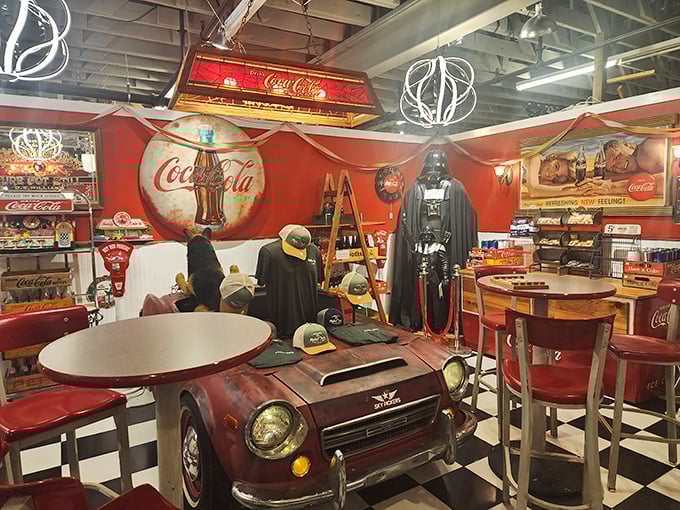 Star Wars meets Americana in this bizarre yet wonderful themed corner. Even Darth Vader apparently enjoys collecting vintage Coca-Cola memorabilia.
