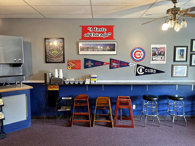 Cubs pennants, Chicago skyline photos, and that distinctive blue and red color scheme&mdash;this waiting area is basically a Midwest embassy on Kansas soil.