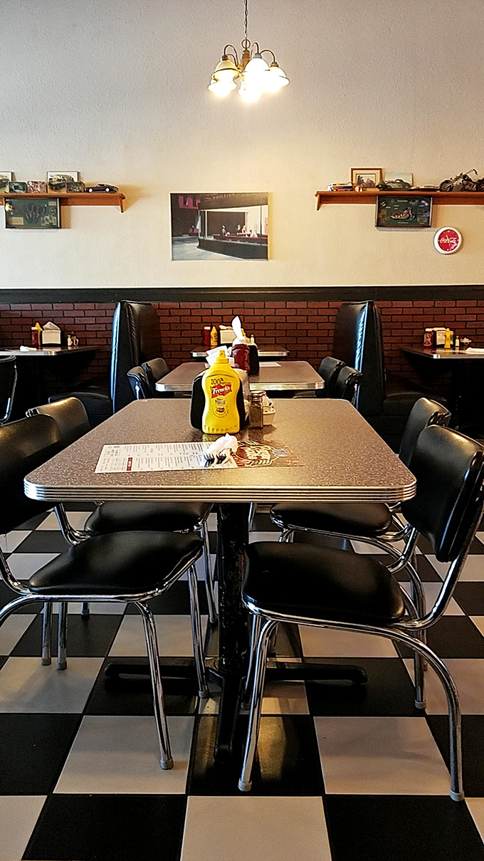 Retro diner aesthetic meets modern comfort. Those mustard bottles aren't condiments&mdash;they're time machines to simpler, tastier days.