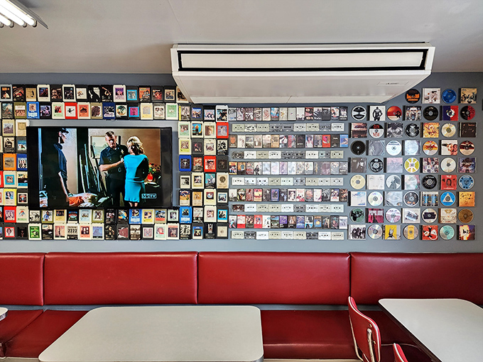 Wall-to-wall music memorabilia creates the soundtrack for your meal. Each album cover tells a story&mdash;just like each booth has heard a few.