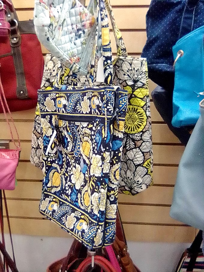 Pattern paradise in purse form. That blue and yellow floral bag isn't just an accessory&mdash;it's someone's future favorite that got away from its previous owner.