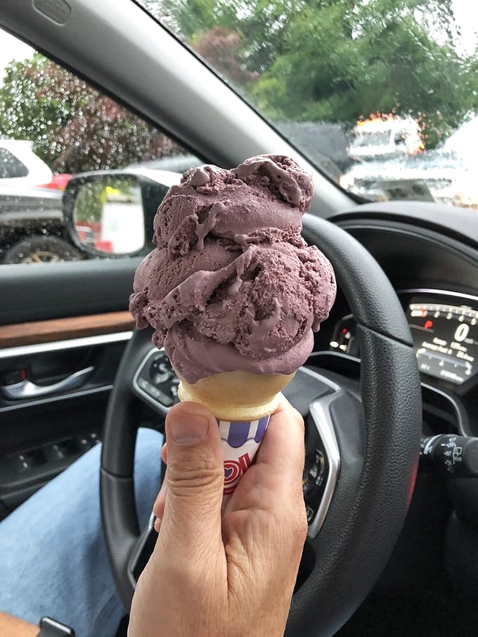 Purple paradise in a cone. This berry-licious creation might be worth the sticky fingers and inevitable shirt stains.