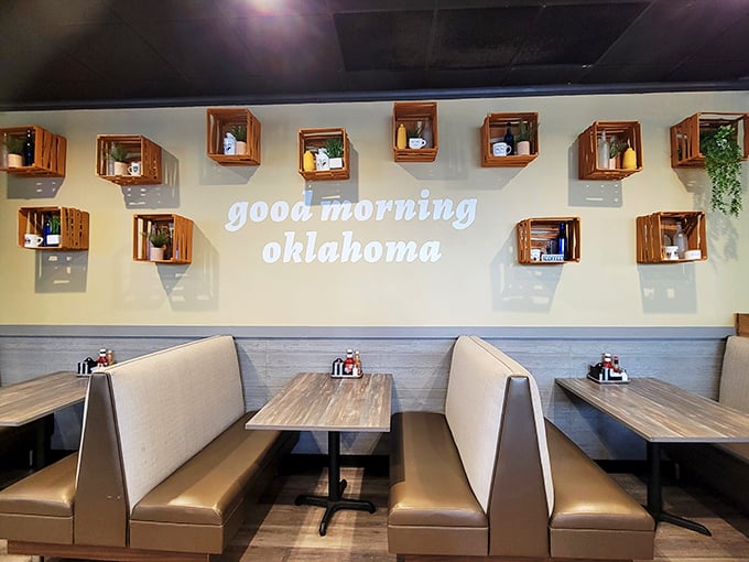The "Good Morning Oklahoma" wall doesn't just greet you&mdash;it welcomes you into the booth equivalent of a warm hug.