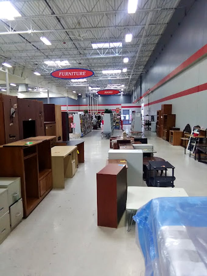The furniture section's wooden sentinels&mdash;cabinets and dressers standing at attention, ready to march home with whoever sees their potential.