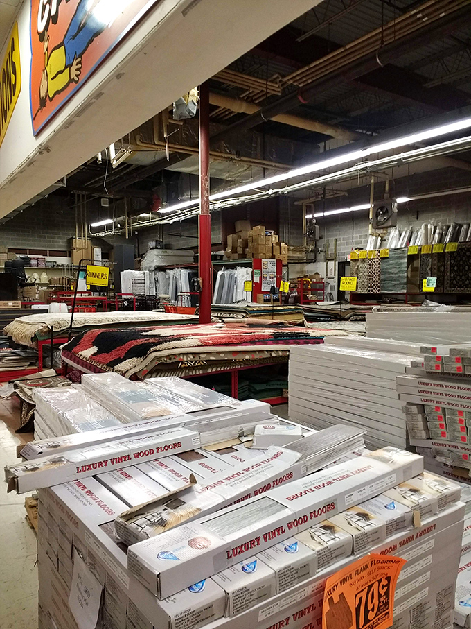 The flooring section proves home renovation doesn't require a second mortgage. Those luxury vinyl planks are practically begging to transform your space.