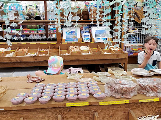 Young shoppers contemplating life's most important vacation decision: which seashell treasure deserves to make the journey home? Choices this big require serious concentration. 