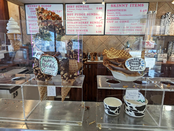 The menu board tempts with "Nutty Buddy" cones and waffle bowls&mdash;architectural marvels designed to hold maximum ice cream with minimum drips. 