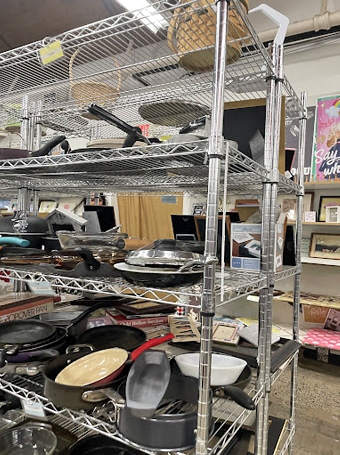 The cookware corner: where cast iron pans with decades of seasoning whisper recipes from kitchens past.
