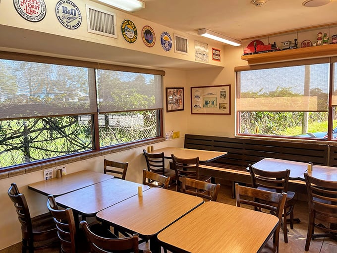 The dining area offers a bright, airy escape from the hustle of everyday life. Those windows let in sunshine and a view of West Chester passing by.