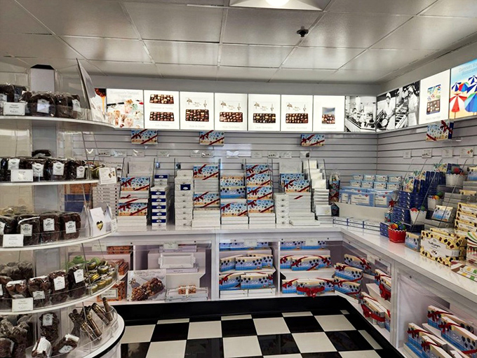 The corner display&mdash;where chocolate geometry meets retail psychology. Notice how you suddenly need everything on those pristine white shelves?