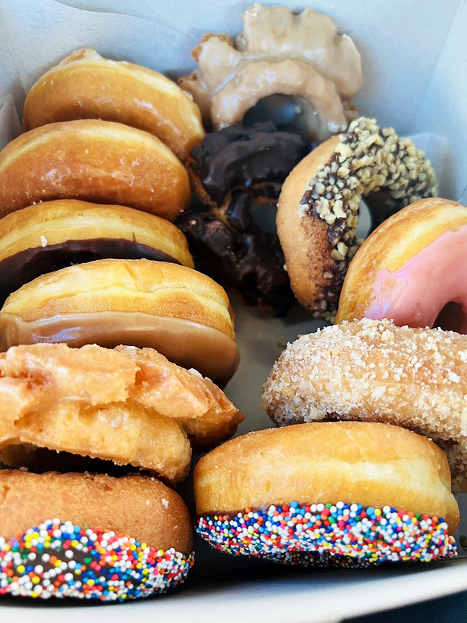 A box of donuts is basically a happiness sampler. Each one a different path to the same destination: pure, unadulterated joy.