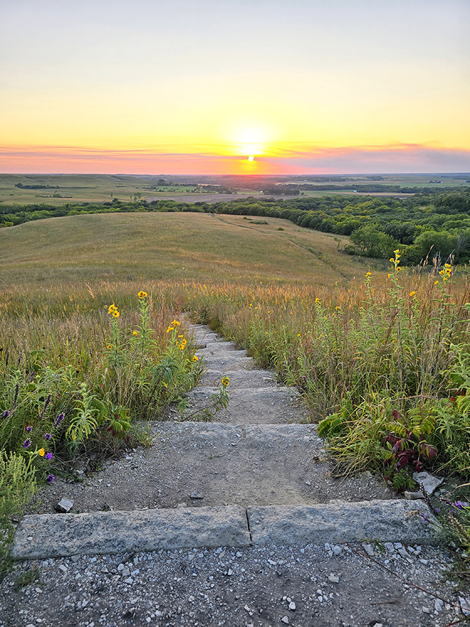 Sunset steps leading to tomorrow. This golden-hour view makes you understand why Dorothy was so desperate to get back to Kansas.