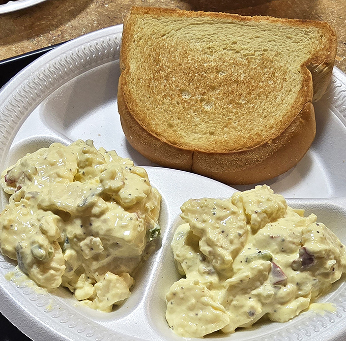 Egg salad that your grandmother would approve of, simple and honest, paired with toast that's achieved that perfect golden hue.