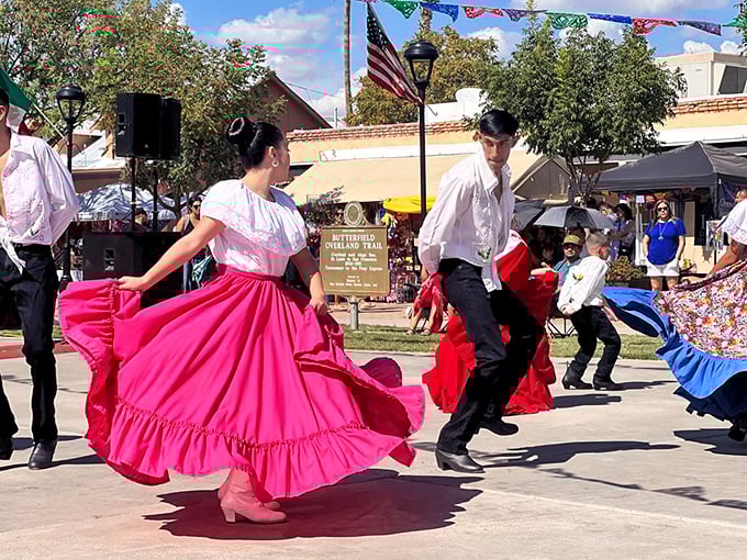 When Mesilla celebrates, swirling skirts become kaleidoscopes of color against the adobe backdrop, turning the plaza into a living canvas of tradition.