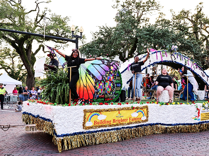 The Rose Festival parade brings out butterflies, both the float kind and the stomach kind for performers who've practiced their waves for months.