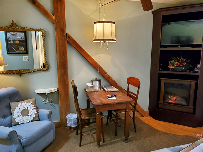 A private nook where the electric fireplace offers all the ambiance of a traditional hearth without the "did I remember to close the flue?" anxiety.