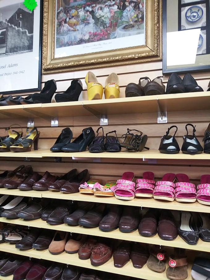 Shoe paradise organized by style and size&mdash;practical flats to statement heels. Someone once walked miles in these shoes; now they're waiting for your adventures.