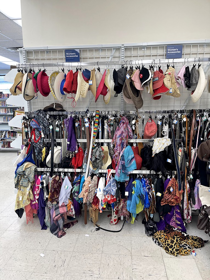Hat heaven meets scarf paradise in the accessories corner, where yesterday's fashion statements await their triumphant return to stylish relevance.