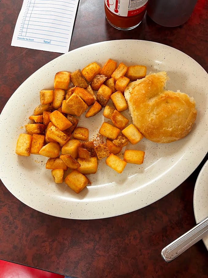 Home fries that actually taste like home. Those golden cubes of potato have been perfected through countless mornings of short-order wizardry.