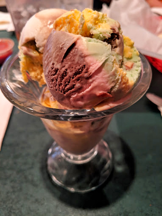 Ice cream served in a glass tall enough to respect its importance. When dessert looks like this, suddenly there's always room for one more course.