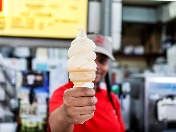 Soft-serve simplicity that towers with pride &ndash; the perfect Georgia summer cool-down in a cone.